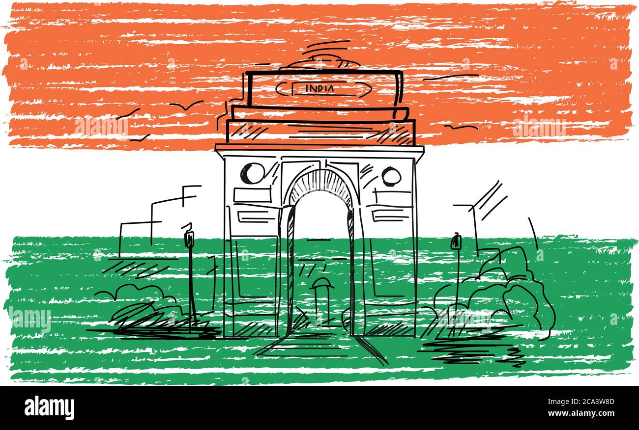 Illustration of India Independence Day on the backdrop of India Gate ...