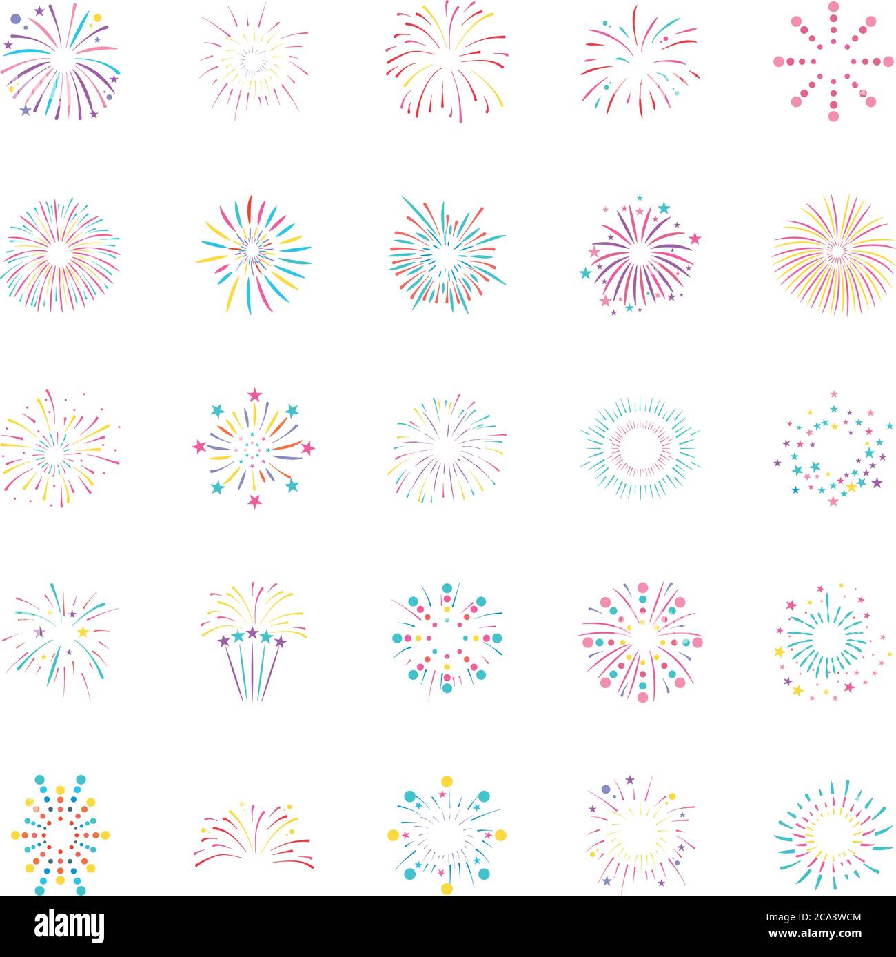 fireworks icon set over white background, flat style, vector ...