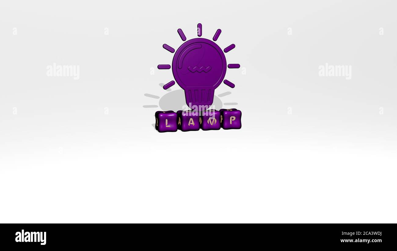3D representation of lamp with icon on the wall and text arranged by ...
