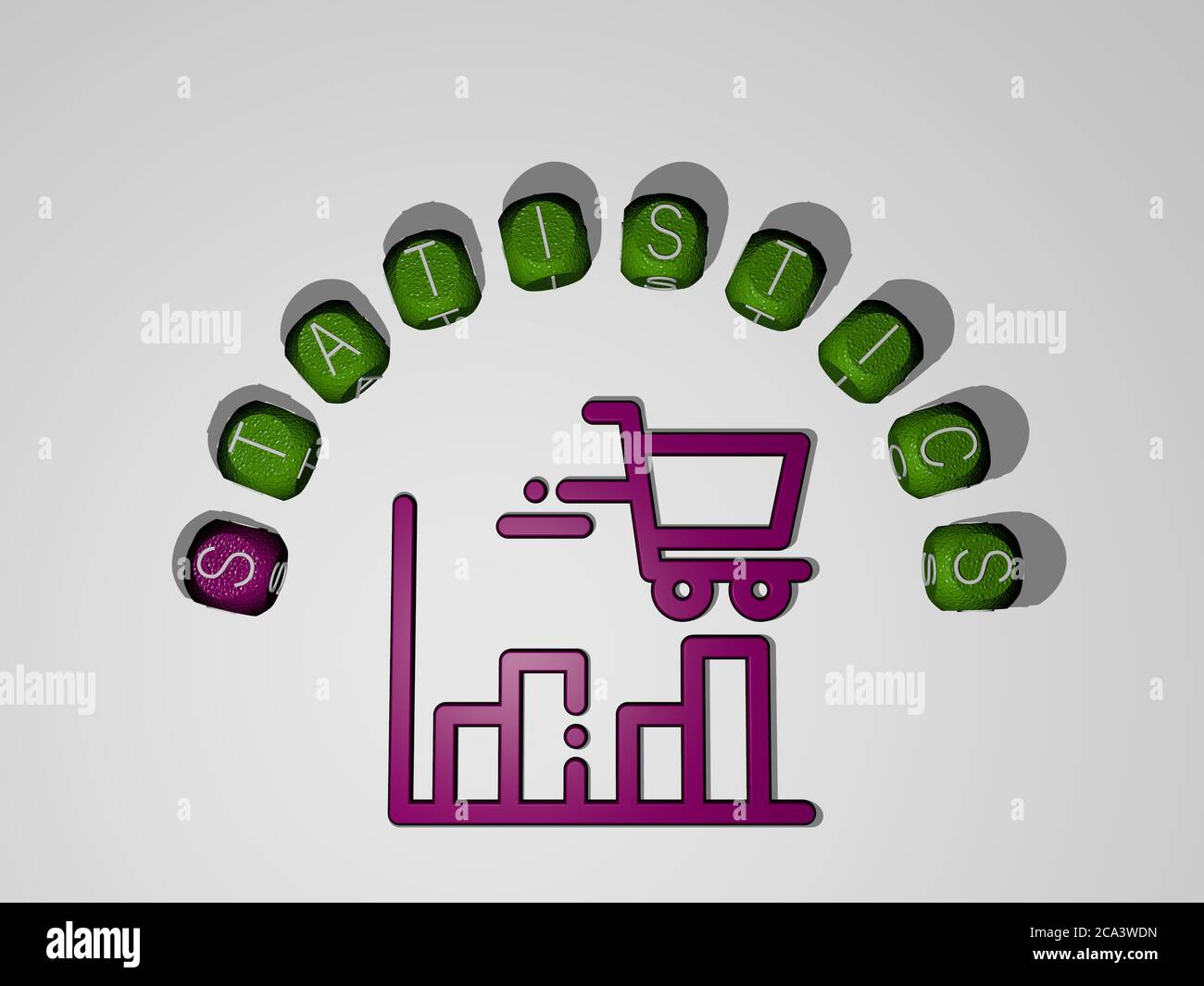 3D representation of STATISTICS with icon on the wall and text arranged ...