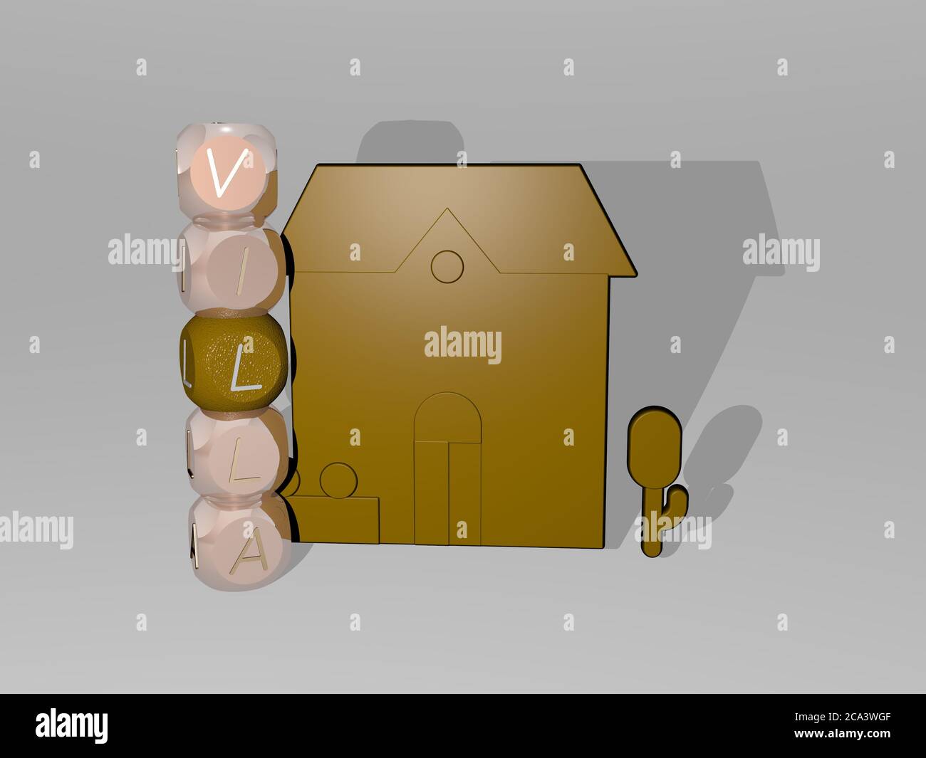3D representation of VILLA with icon on the wall and text arranged by ...