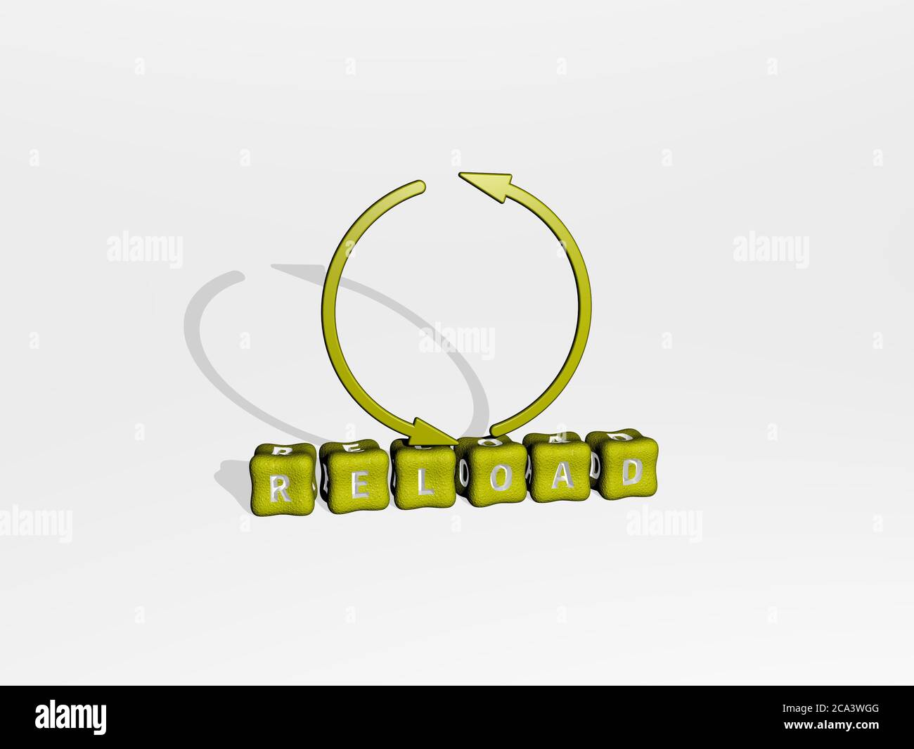 3D representation of reload with icon on the wall and text arranged by ...