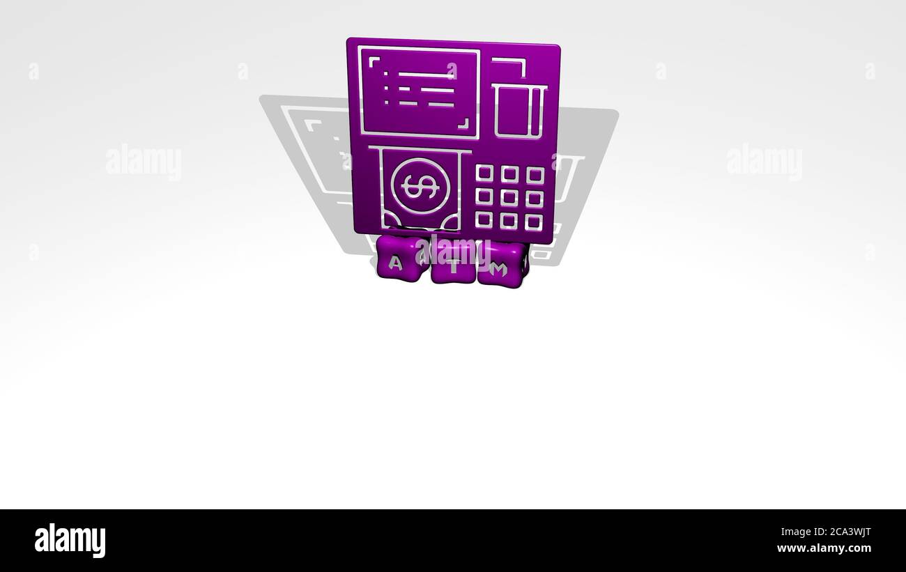 3D representation of ATM with icon on the wall and text arranged by ...