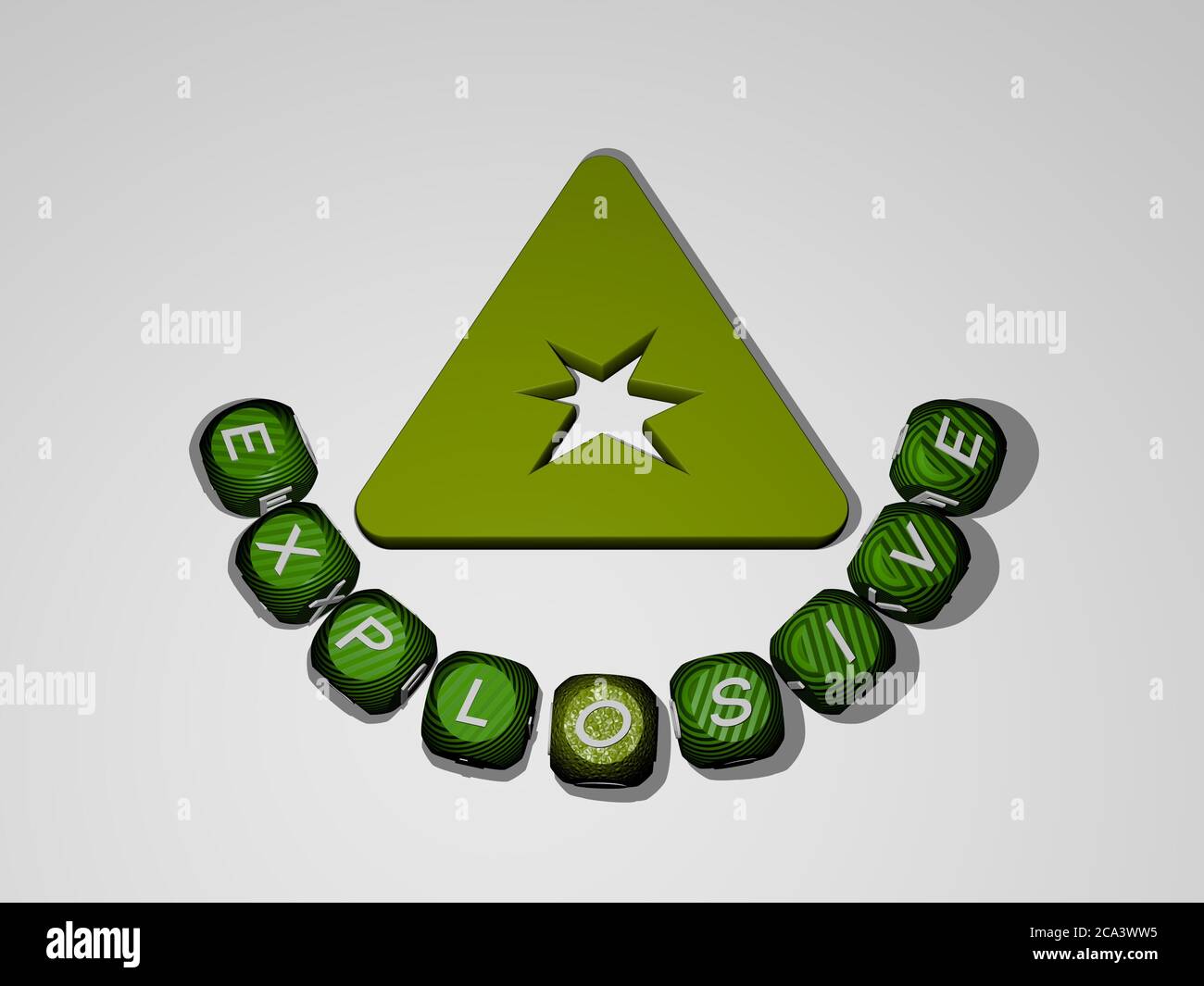 3D graphical image of EXPLOSIVE vertically along with text built around ...