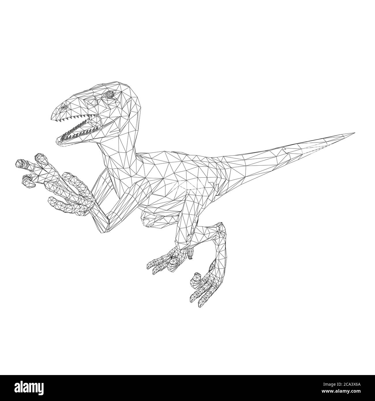 Dinosaur wireframe made of black lines on a white background. Angry ...