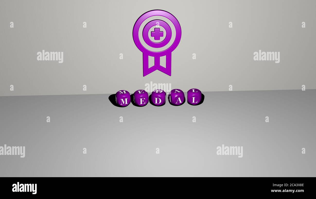3D illustration of medal graphics and text made by metallic dice ...