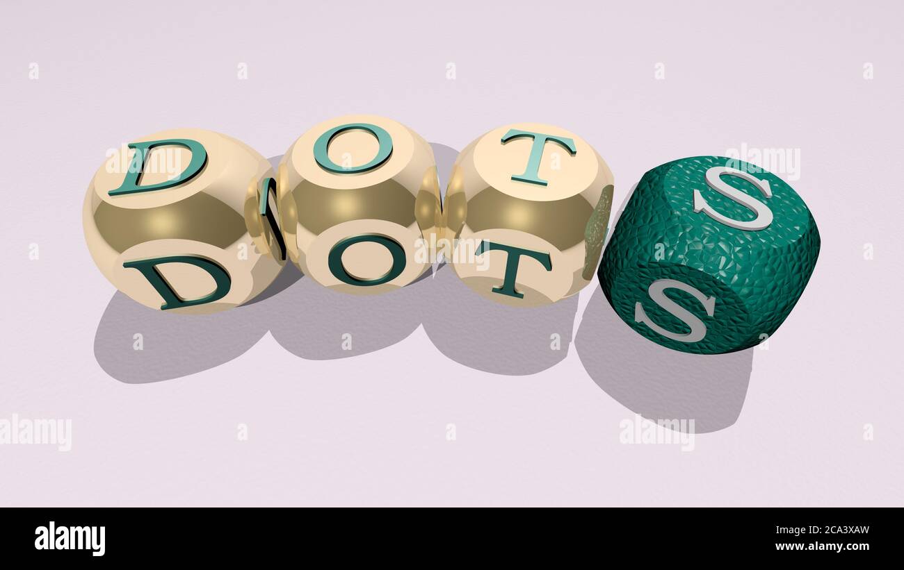 crosswords of dots arranged by cubic letters on a mirror floor, concept ...