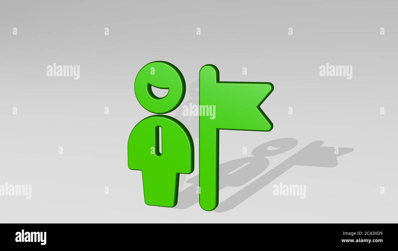 single man flag made by 3D illustration of a shiny metallic sculpture ...