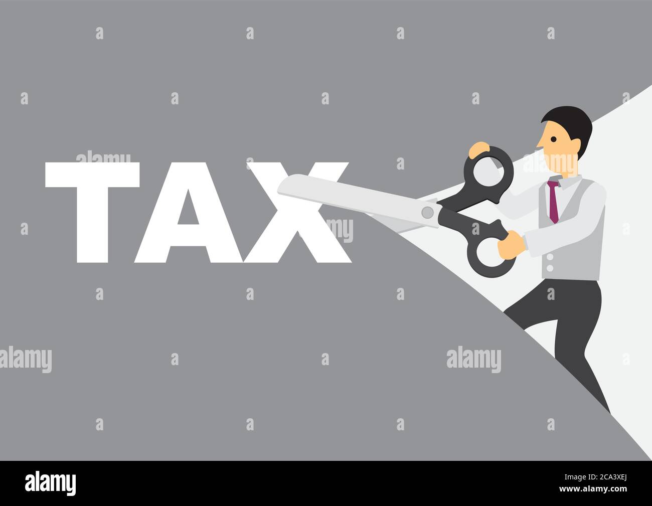 Businessman with a giant scissor cutting a tax paper. Concept of tax ...