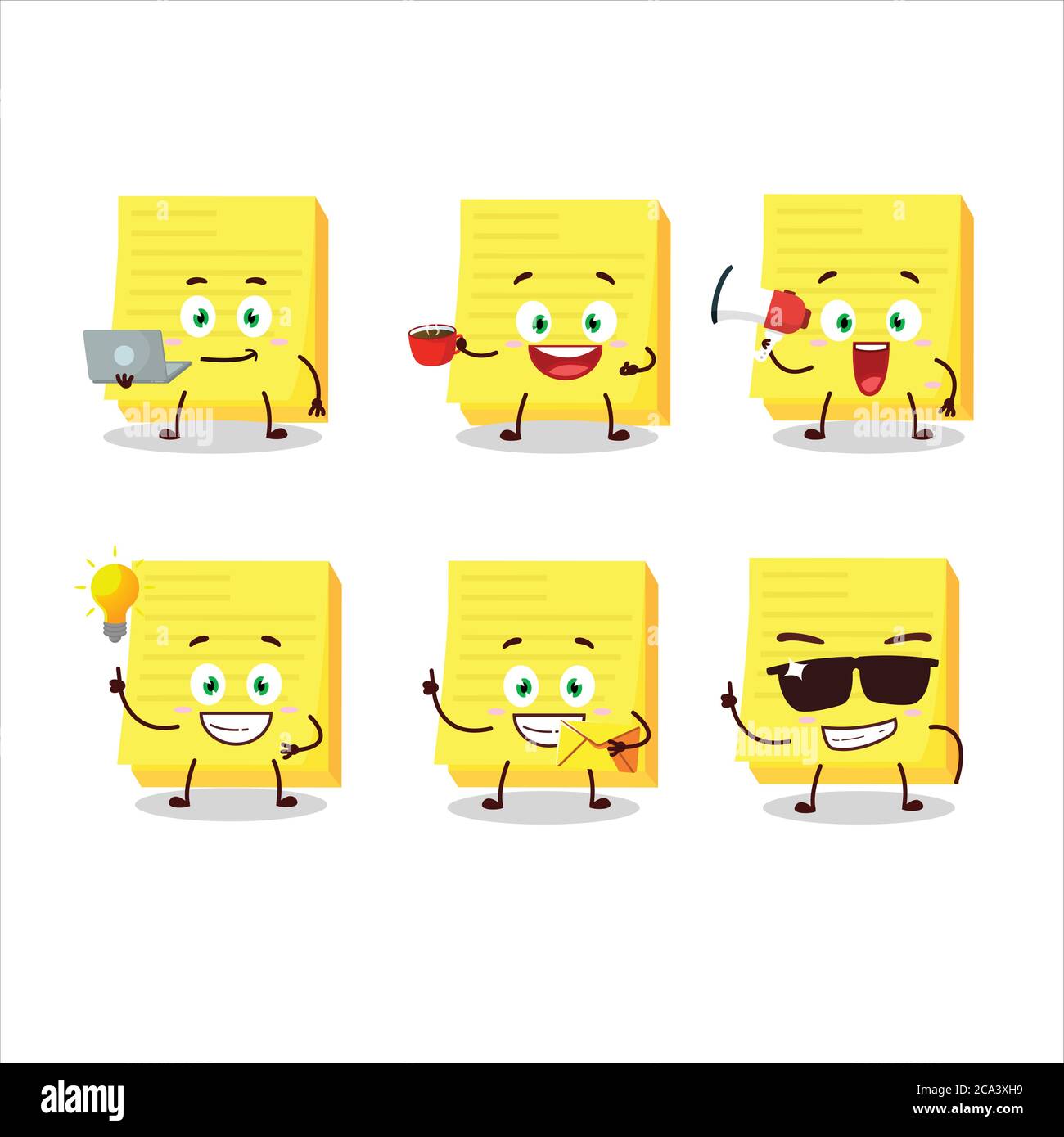 Sticky notes yellow cartoon character with various types of business ...