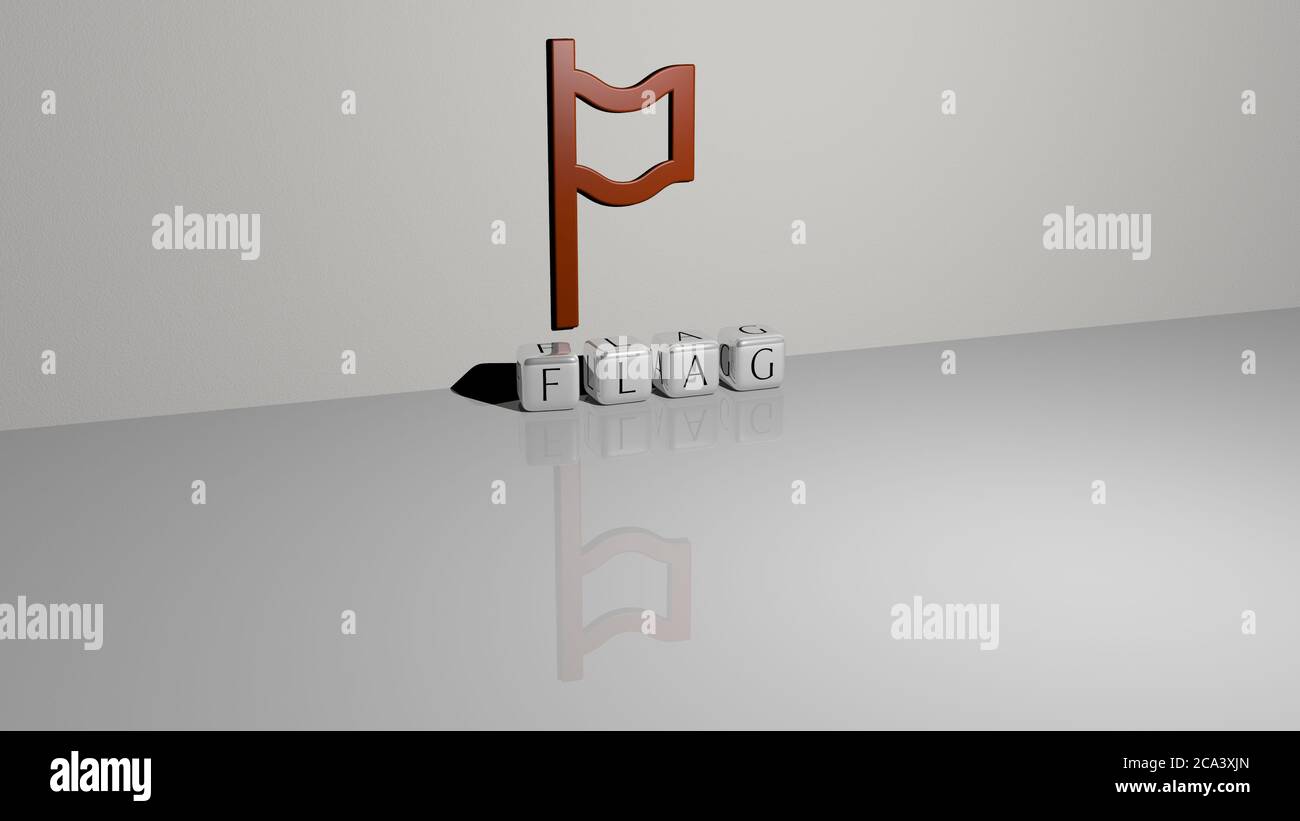 3D graphical image of flag vertically along with text built by metallic ...
