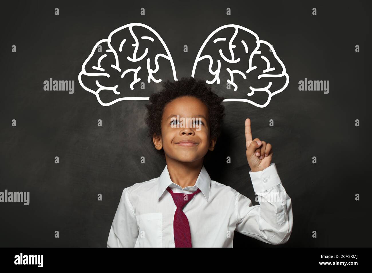 Smart african american child student boy with big brain, idea and ...
