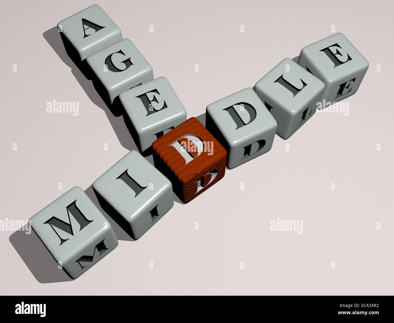 crosswords of middle aged arranged by cubic letters on a mirror floor ...