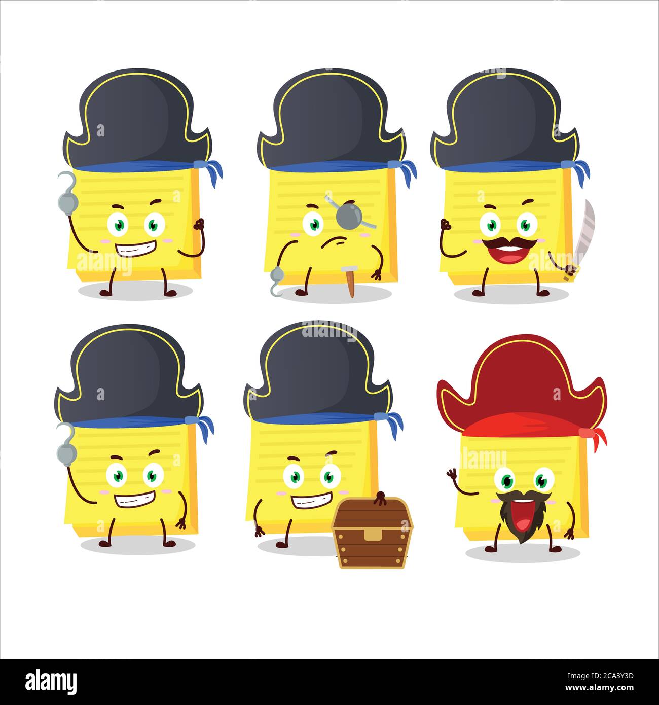 Cartoon character of sticky notes yellow with various pirates emoticons ...