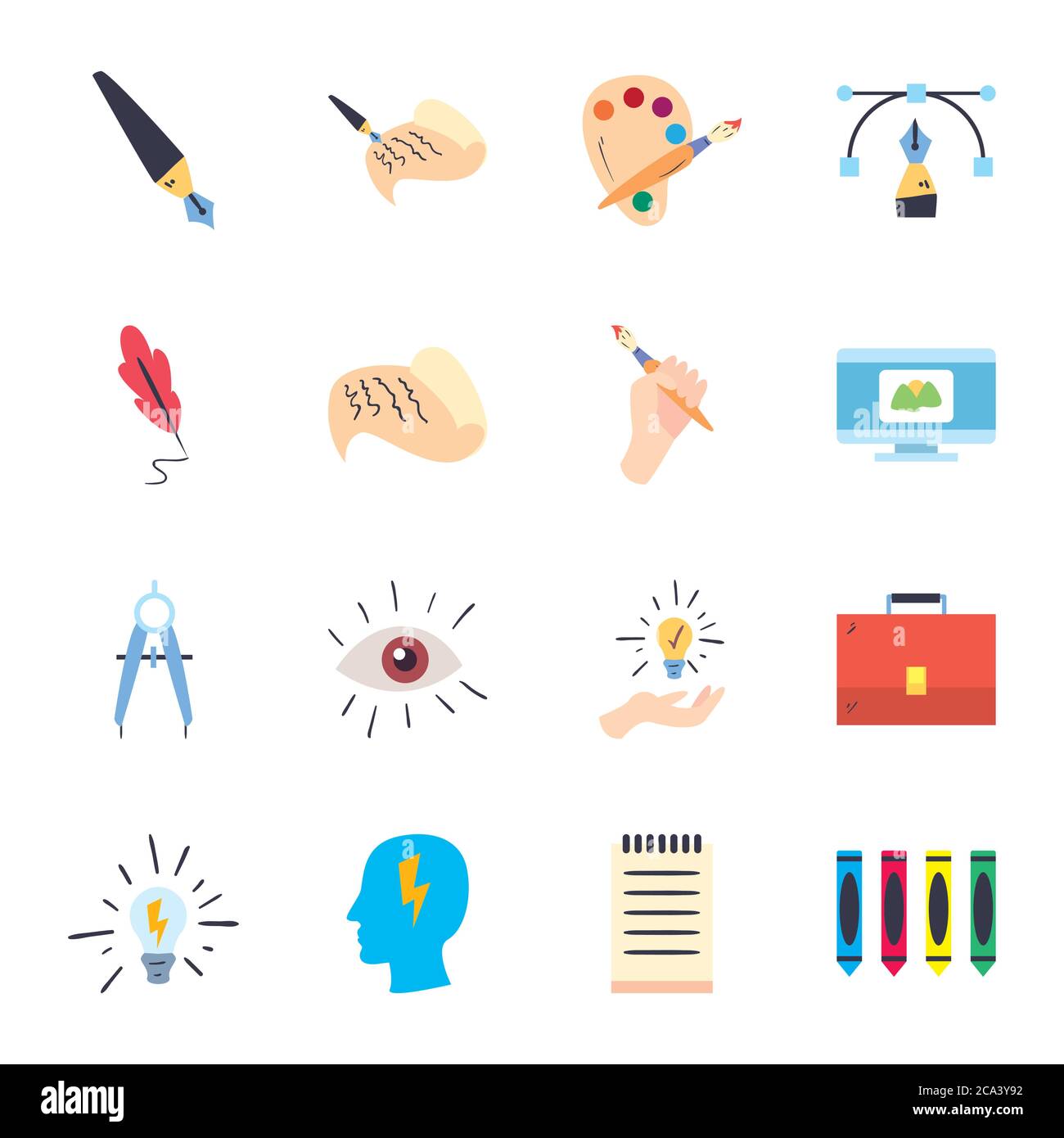 line and fill style icon set design, Art design and creativity theme ...