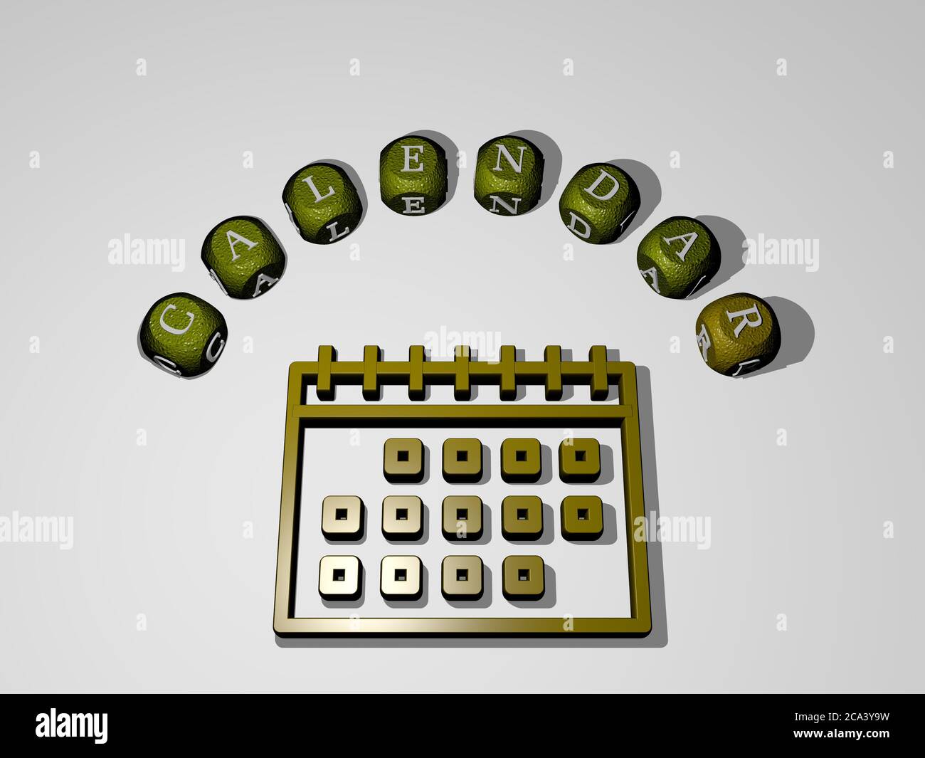 3D graphical image of calendar vertically along with text built around ...