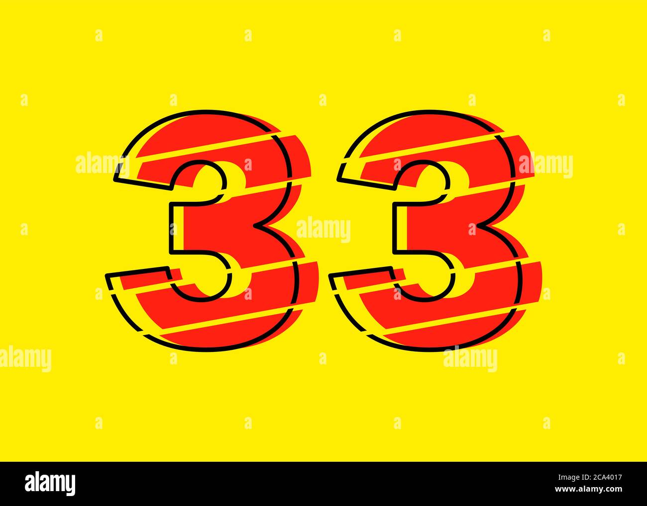Glitch Modern Red 33 Number Design Vector Illustration. Numeral Vector ...