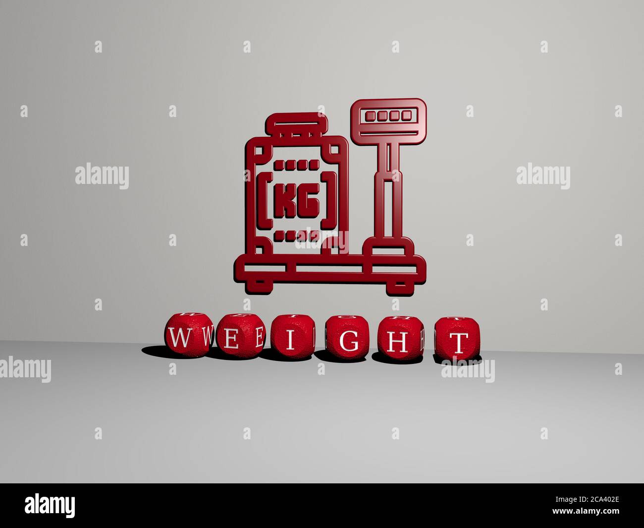 3D representation of WEIGHT with icon on the wall and text arranged by ...