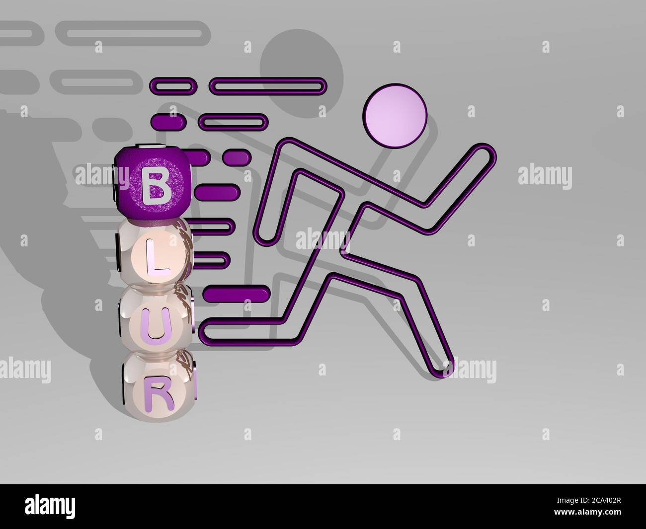 3D representation of BLUR with icon on the wall and text arranged by ...