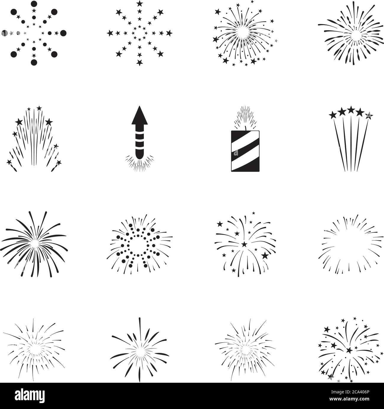 icon set of fireworks rocket and bursts over white background ...