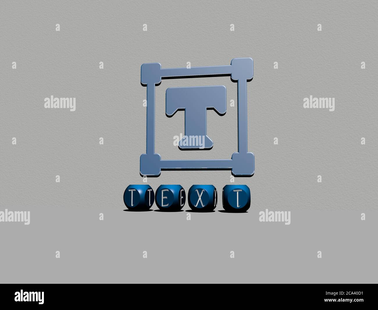 3D illustration of TEXT graphics and text made by metallic dice letters ...