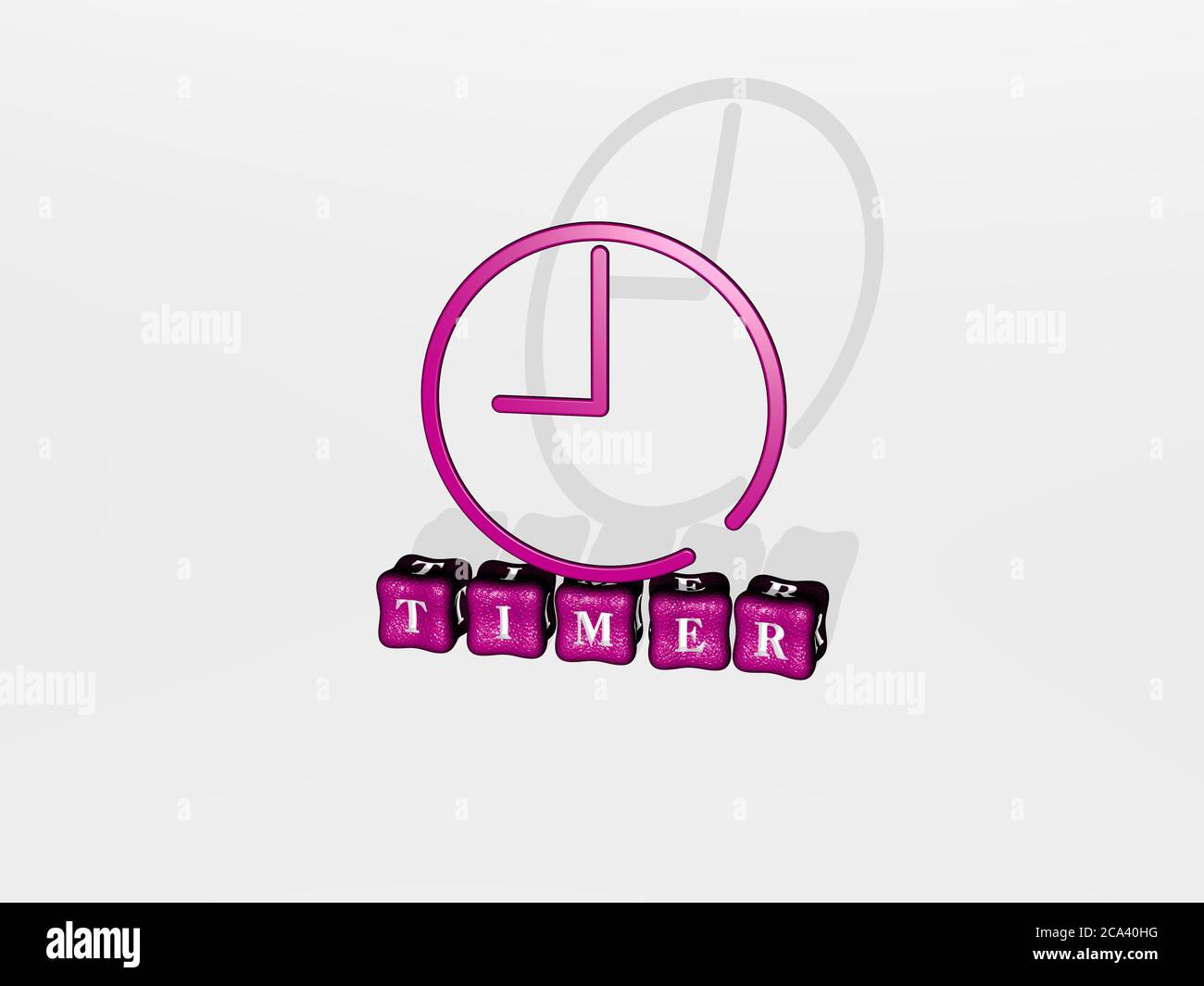 3D illustration of TIMER graphics and text made by metallic dice ...