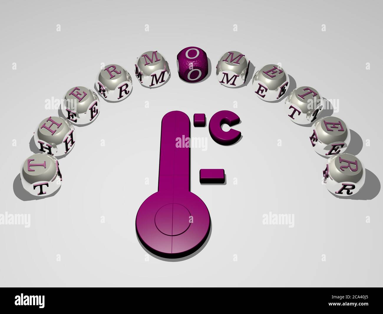 3D illustration of THERMOMETER graphics and text around the icon made ...
