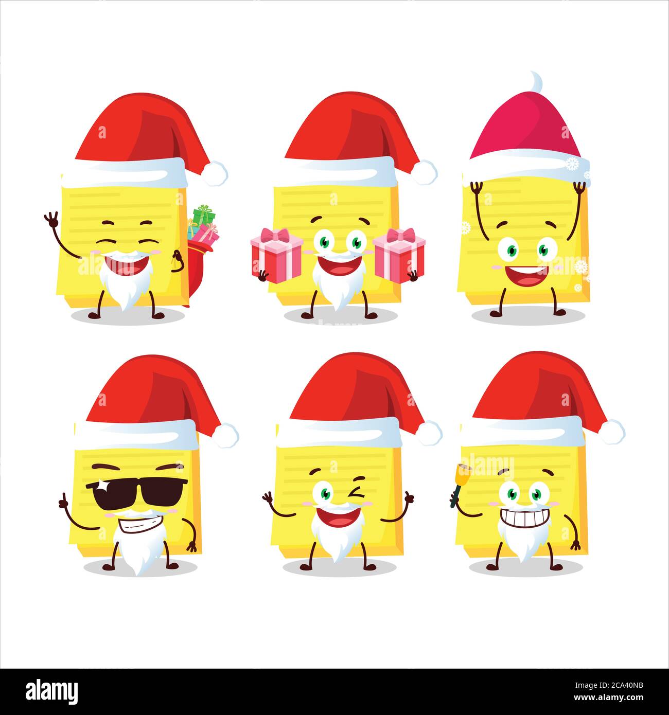 Santa Claus emoticons with sticky notes yellow cartoon character Stock ...