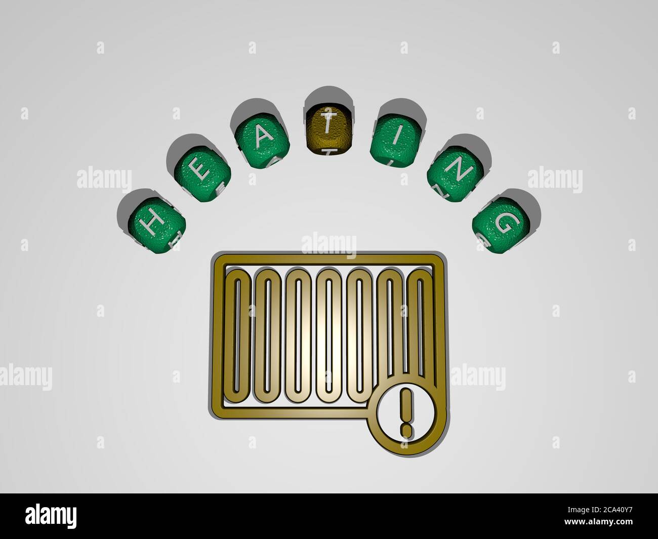 3D representation of HEATING with icon on the wall and text arranged by ...