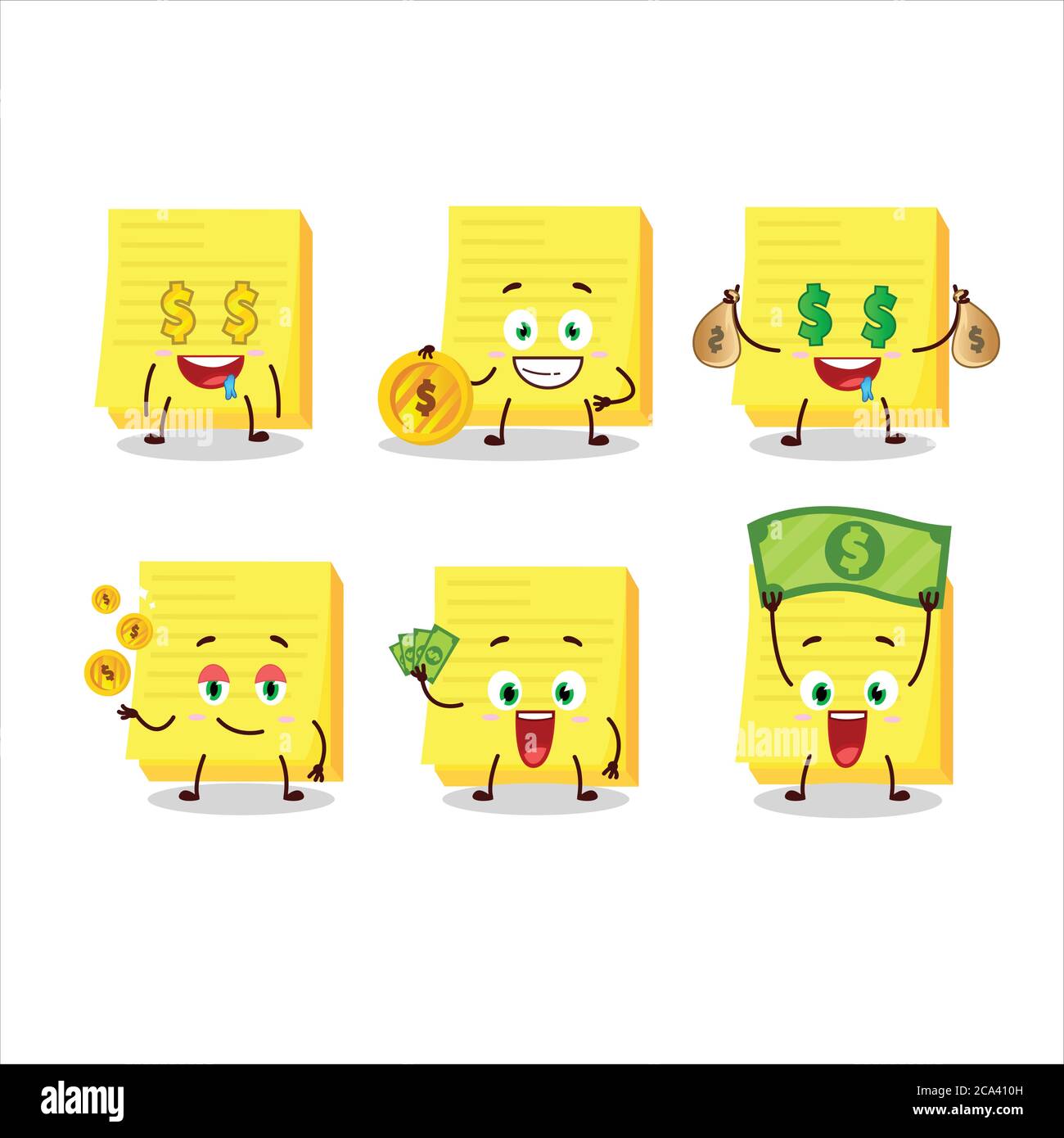 Sticky notes yellow cartoon character with cute emoticon bring money ...