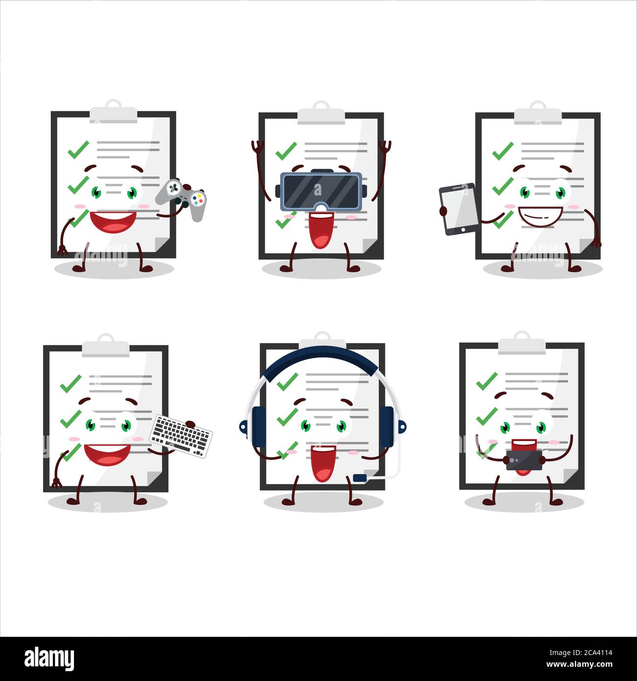 Clipboard with checklist cartoon character are playing games with ...