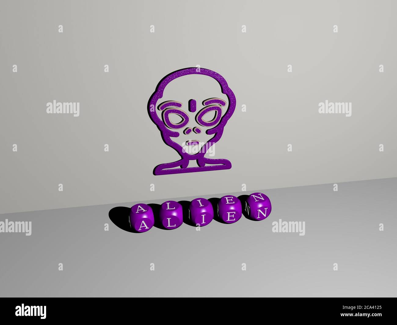 3D graphical image of alien vertically along with text built by ...