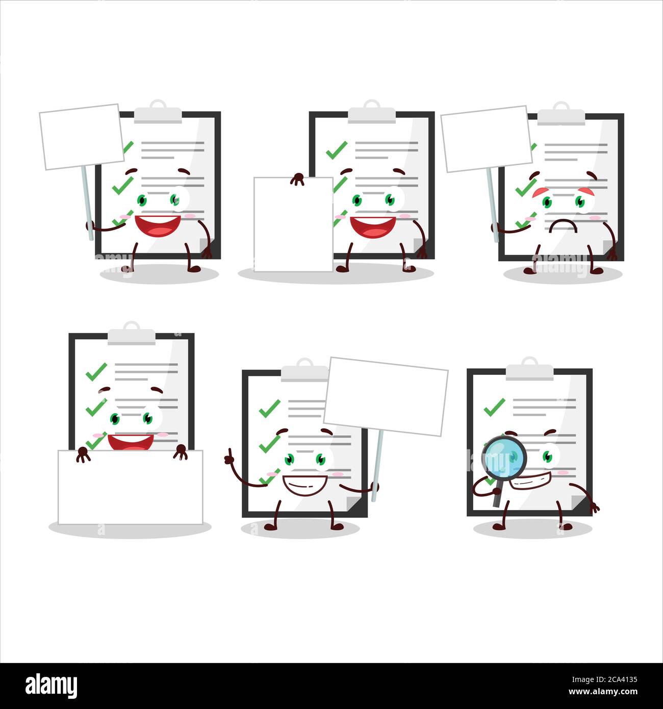 Clipboard with checklist cartoon character bring information board ...