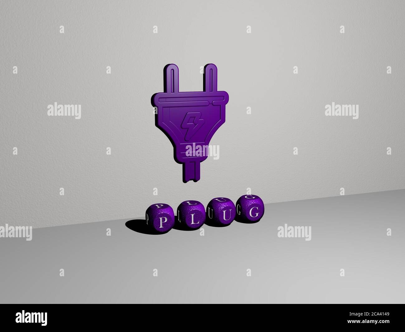 3D graphical image of plug vertically along with text built by metallic ...