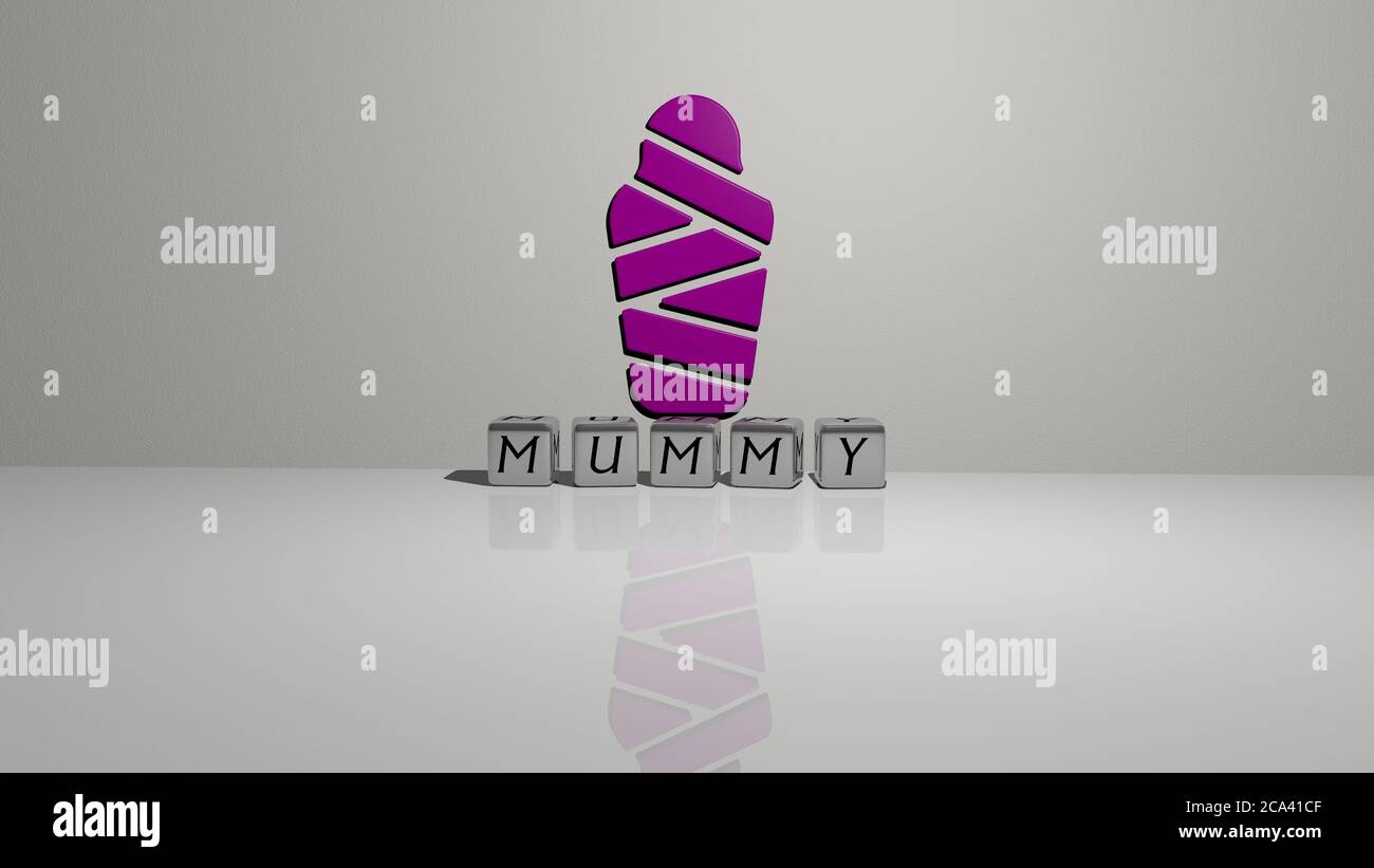 3D illustration of MUMMY graphics and text made by metallic dice ...