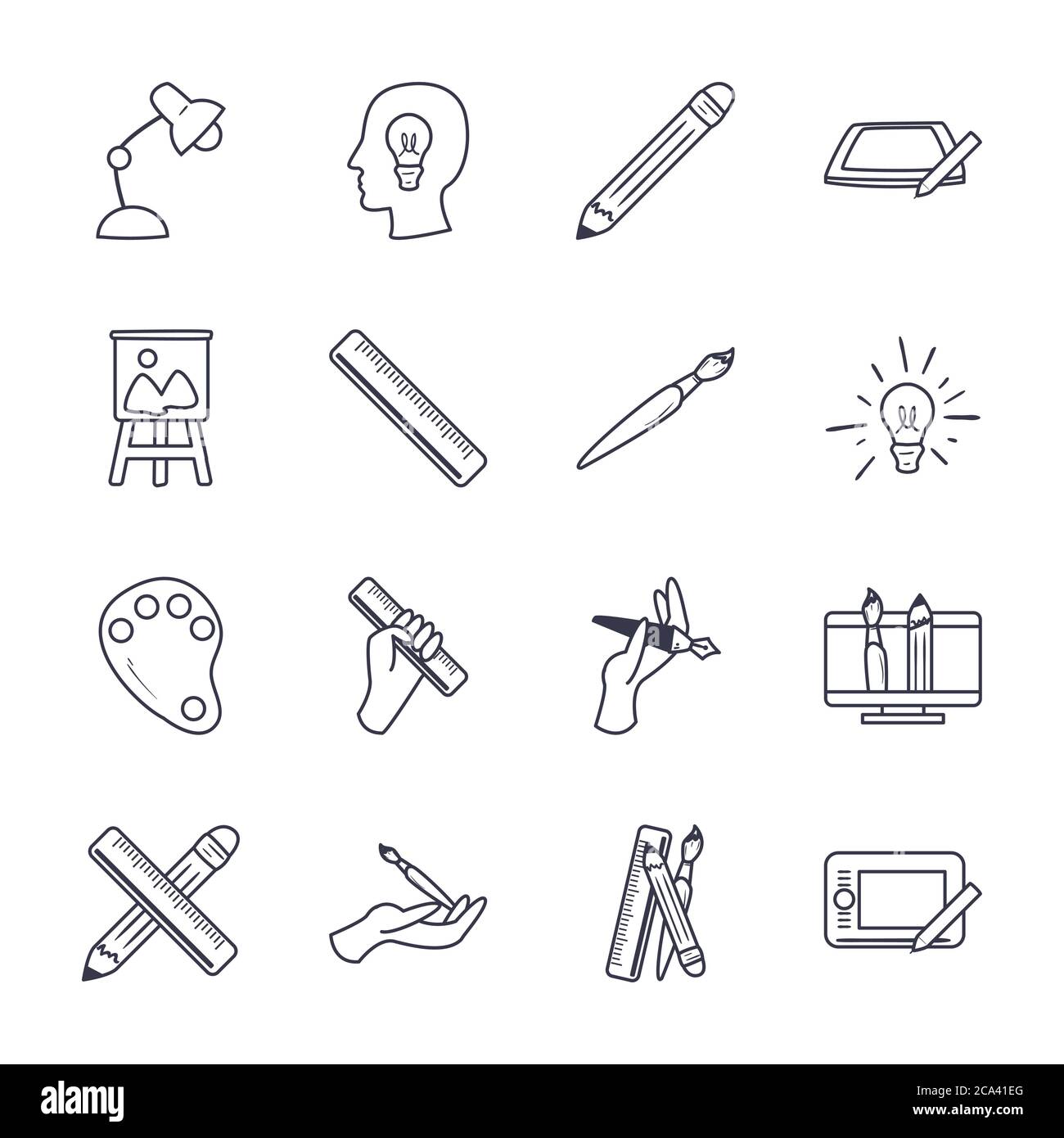 line style icon set design, Art design and creativity theme Vector ...