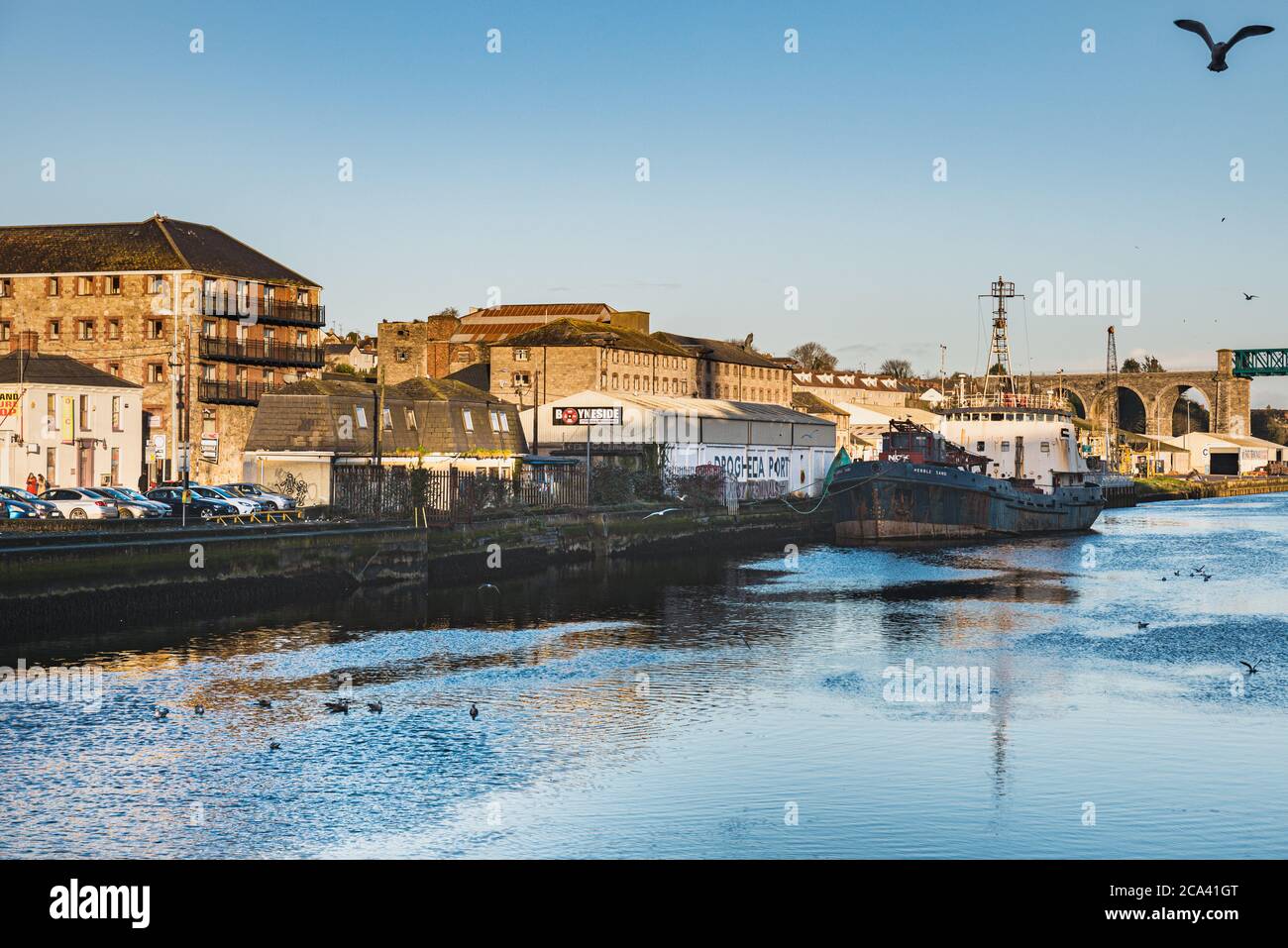 The iconic MV Hebble Sand mooring alongside the quay in Drogheda Harbor ...