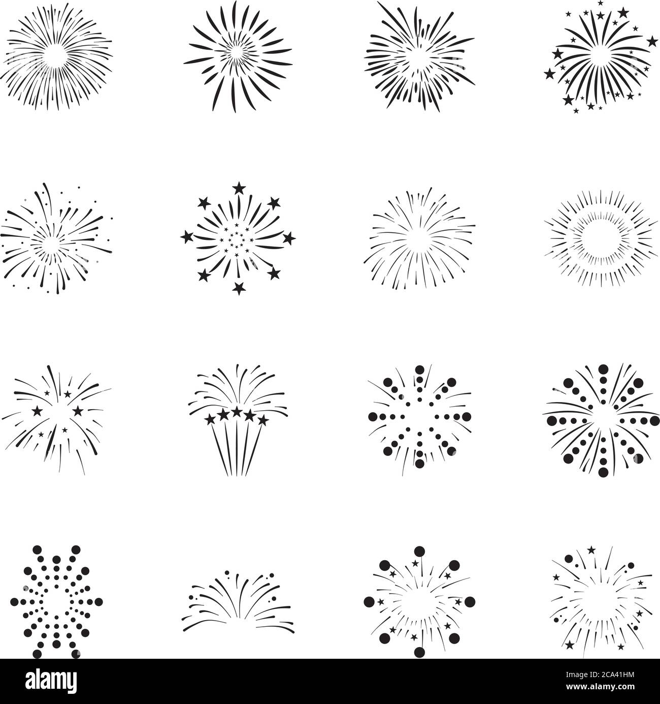 fireworks burst icon set over white background, silhouette style ...