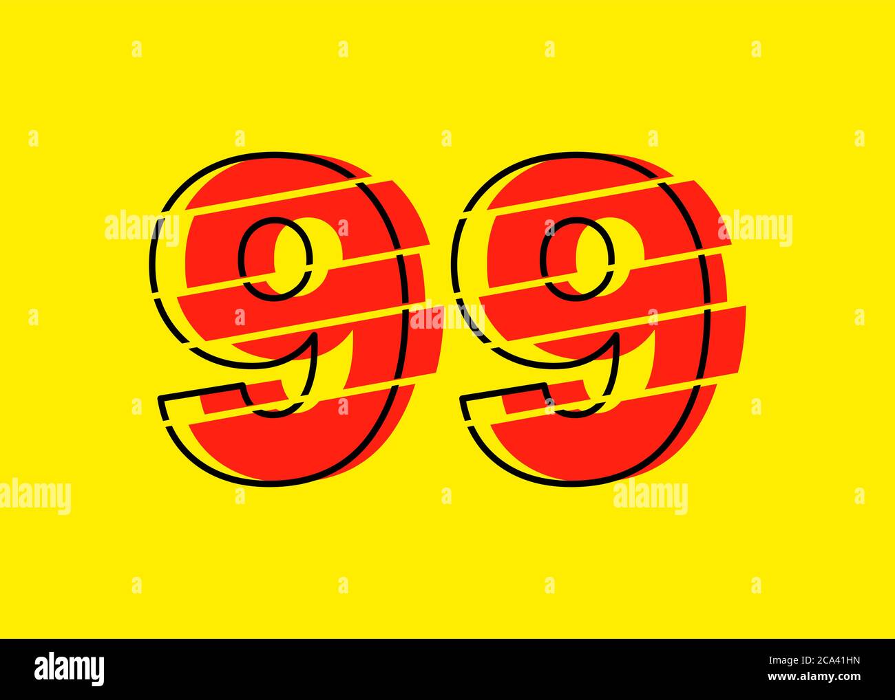 Glitch Modern Red 99 Number Design Vector Illustration. Numeral Vector ...