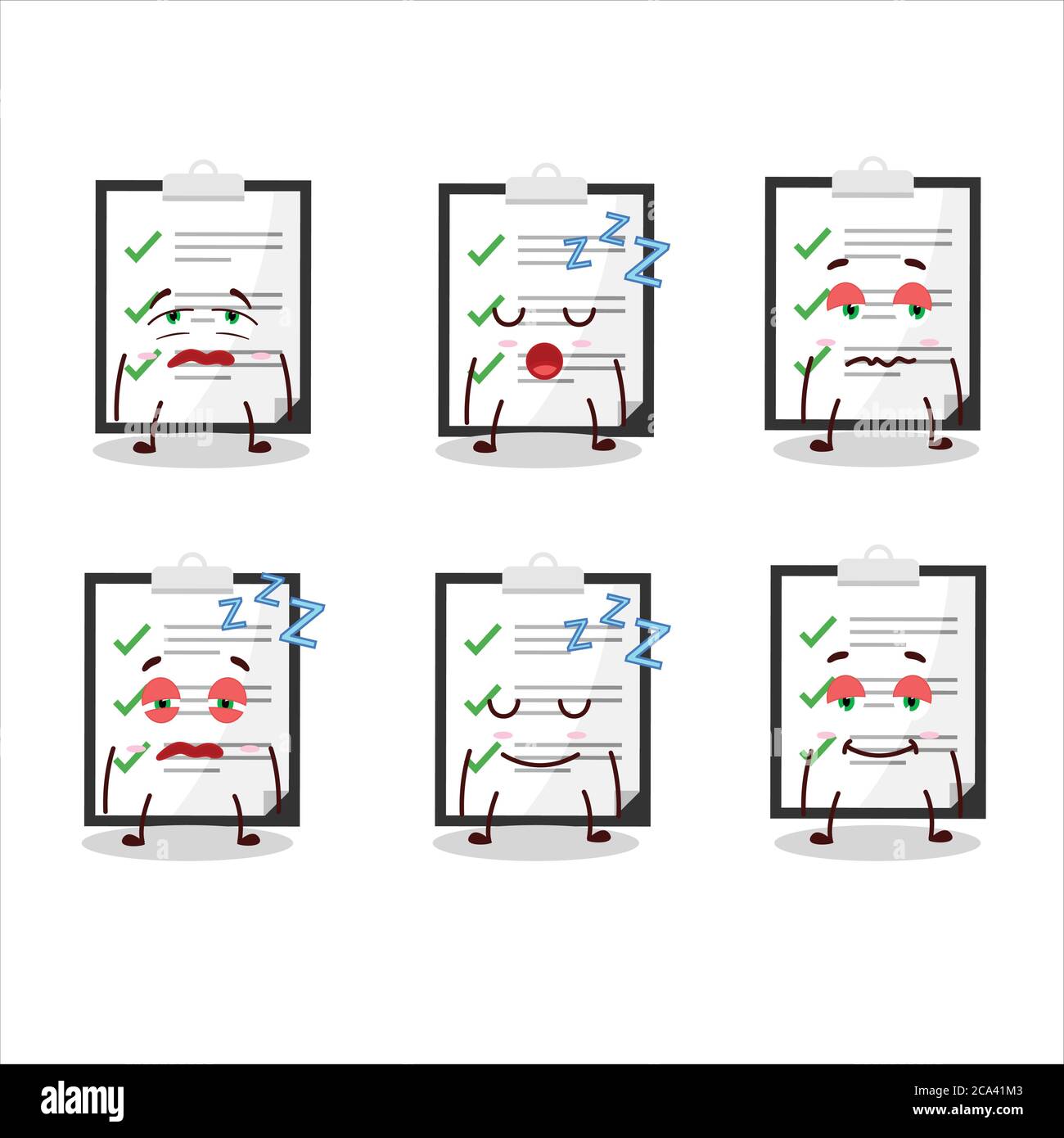Cartoon character of clipboard with checklist with sleepy expression ...