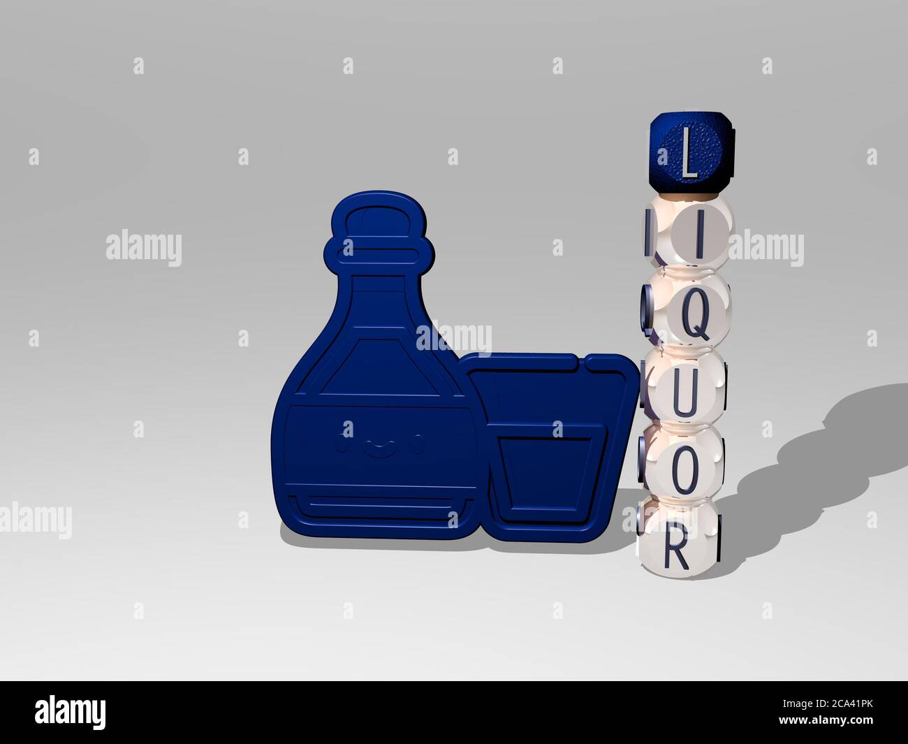 3D representation of LIQUOR with icon on the wall and text arranged by ...
