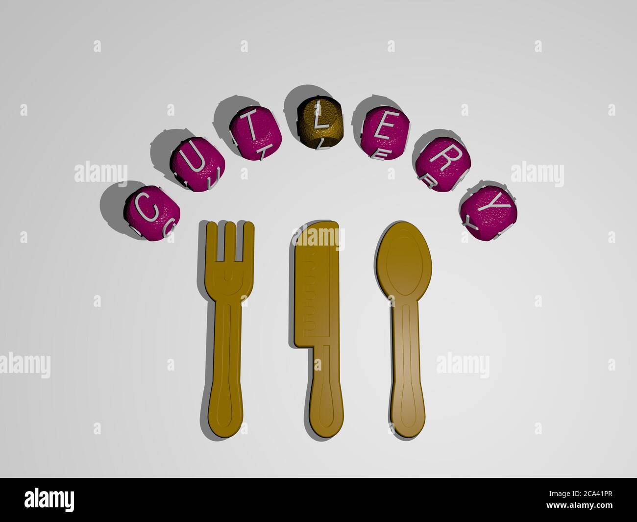 3D graphical image of CUTLERY vertically along with text built around ...