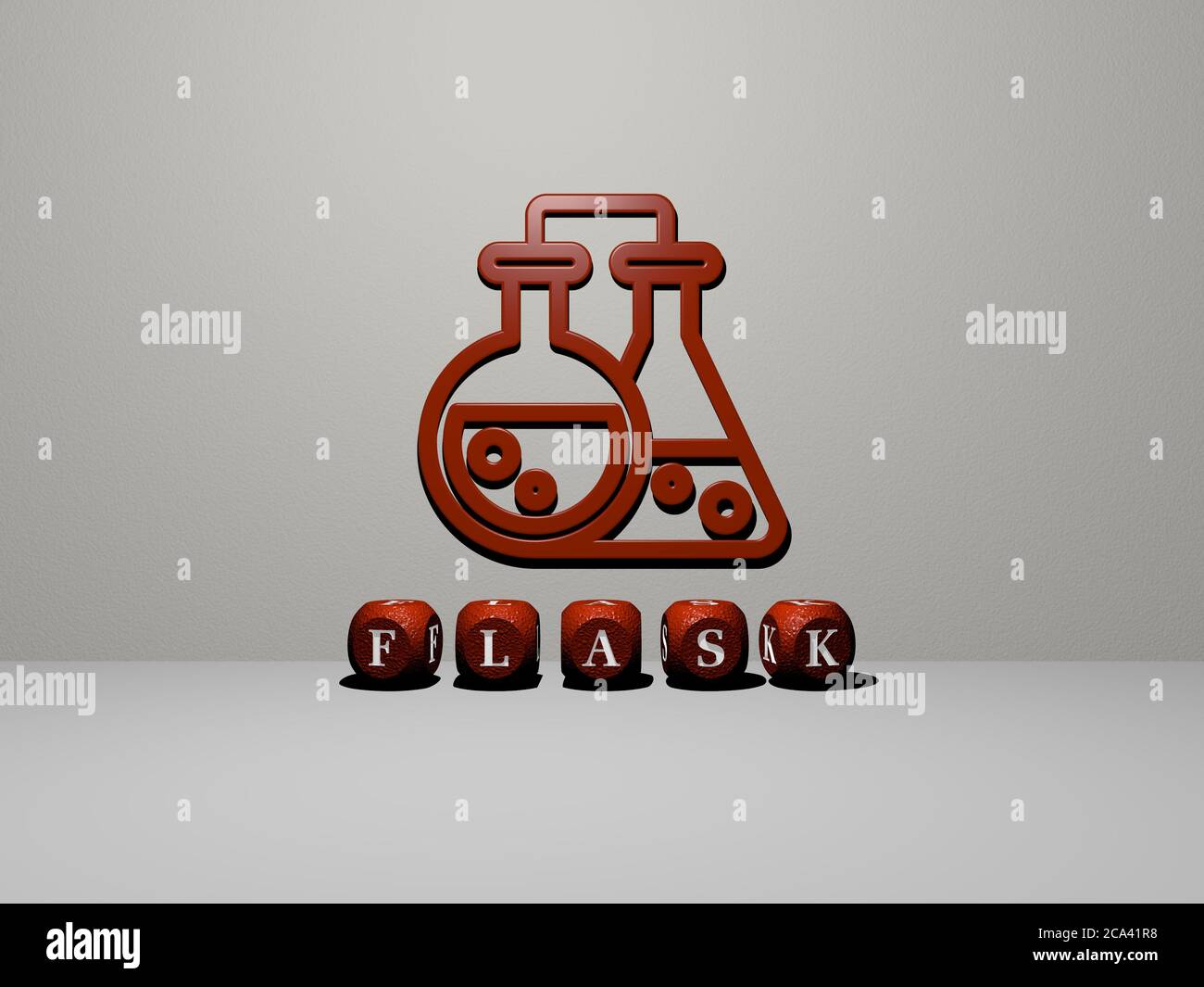 3D illustration of FLASK graphics and text made by metallic dice ...