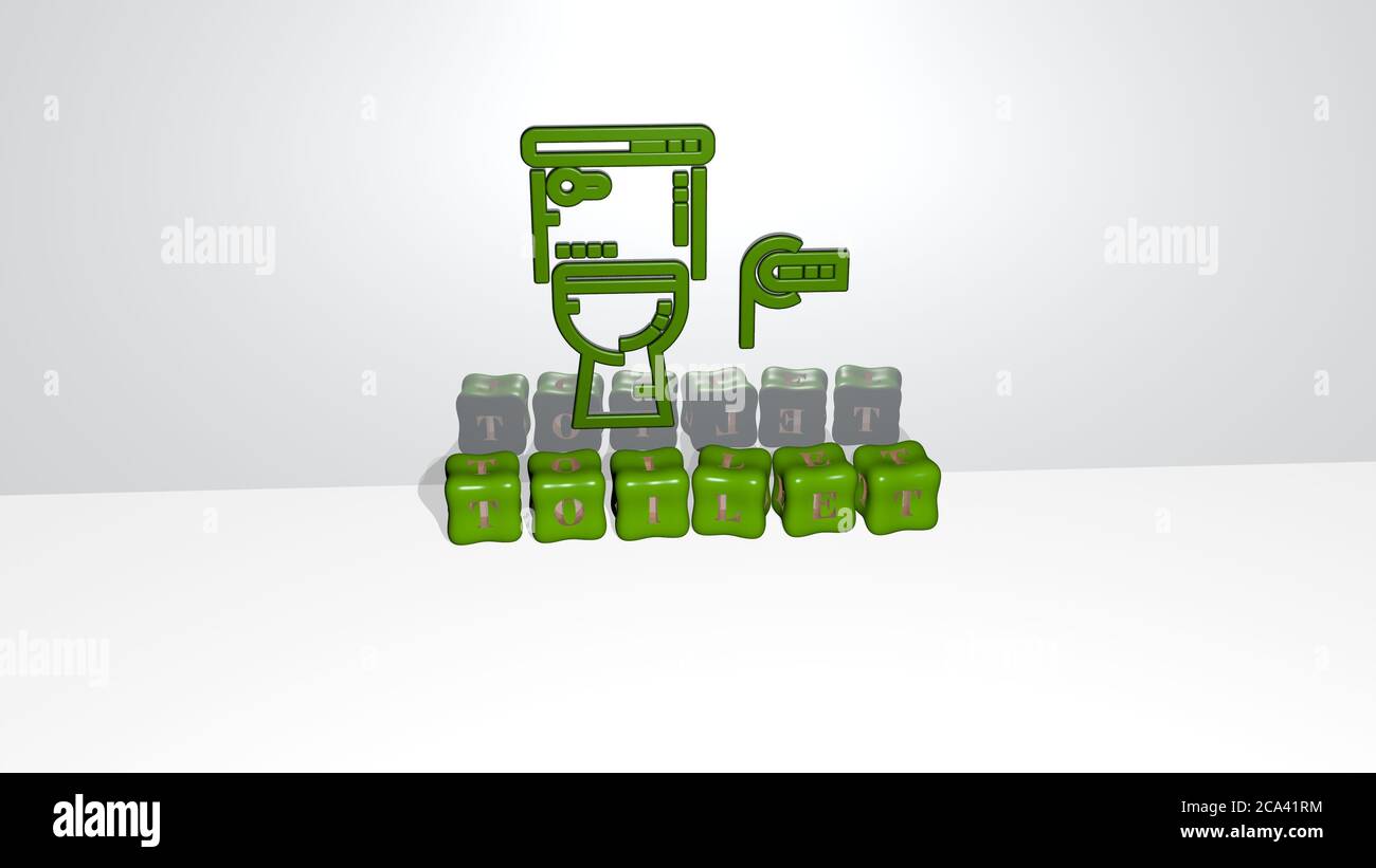 3D graphical image of toilet vertically along with text built by ...