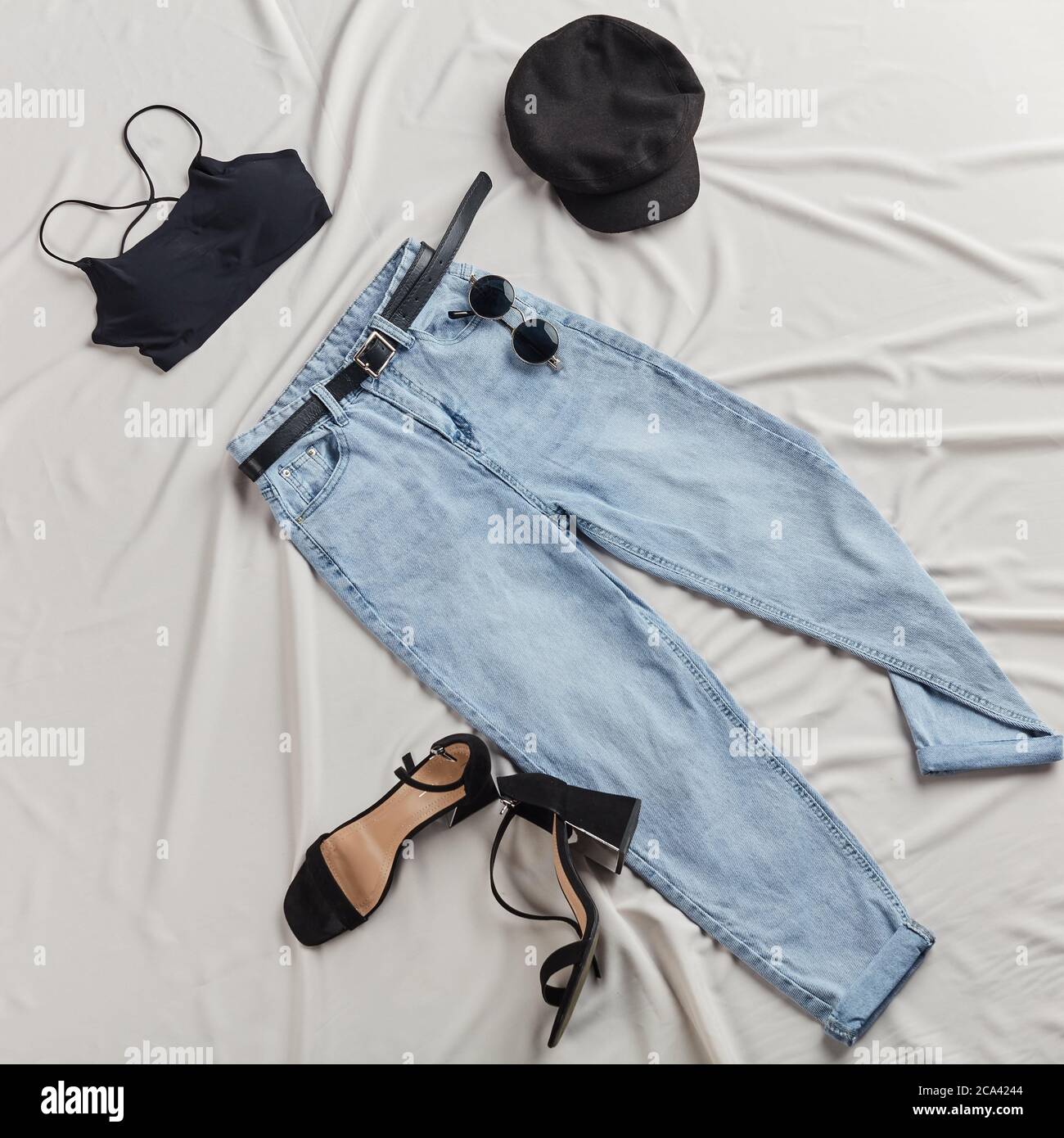 fashionable trendy clothes for an event. top view photo. clothes for ...