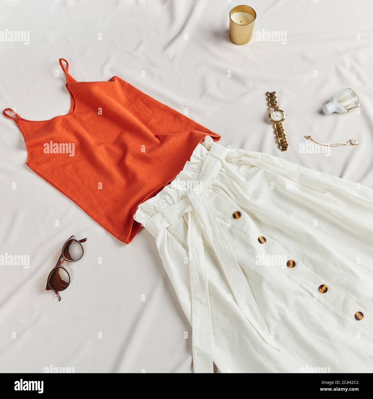 Woman Has Taken Off Her Clothes To Have A Shower Flat Lay Top View