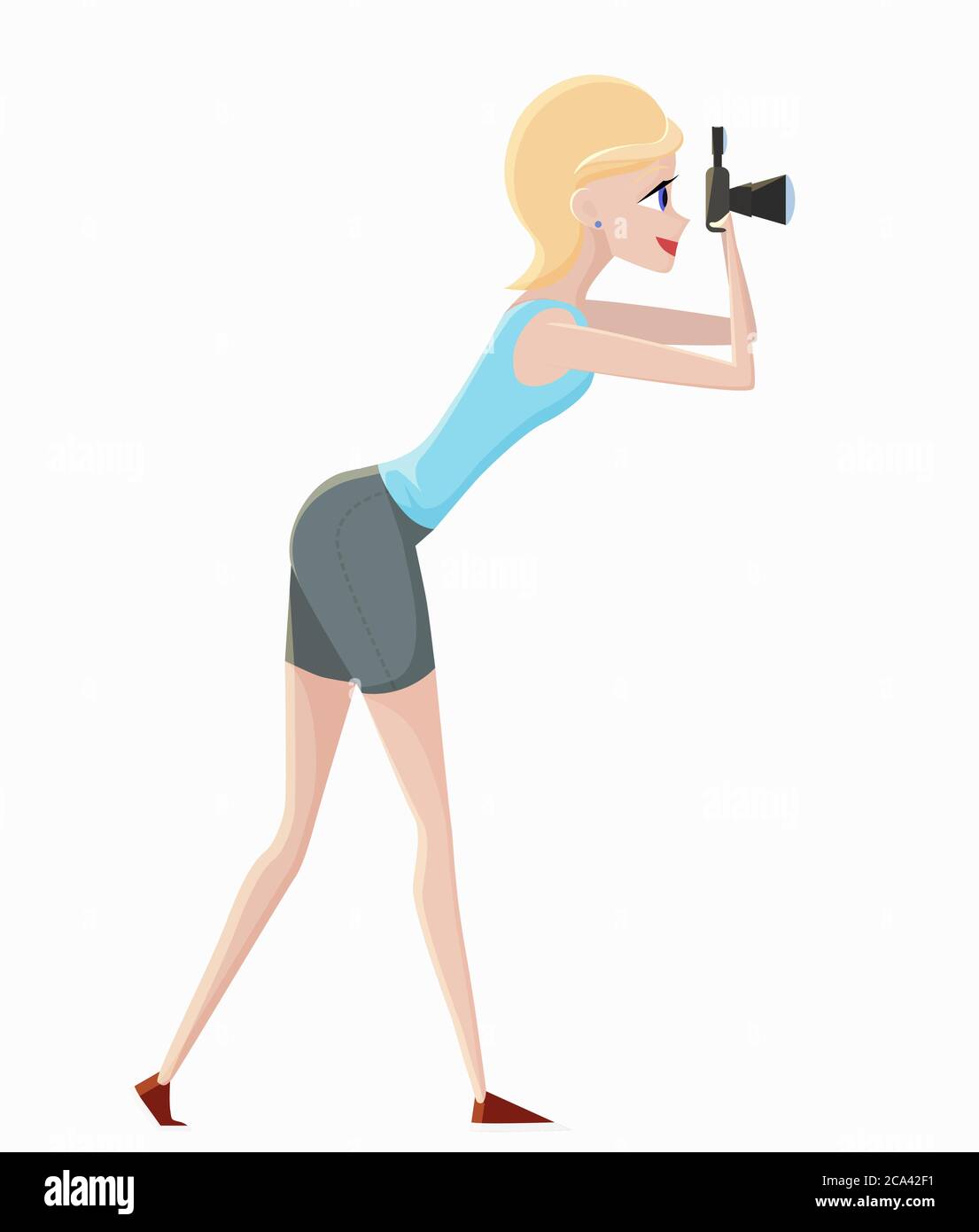 Vector cartoon illustration of a girl with a camera. Vector element for ...