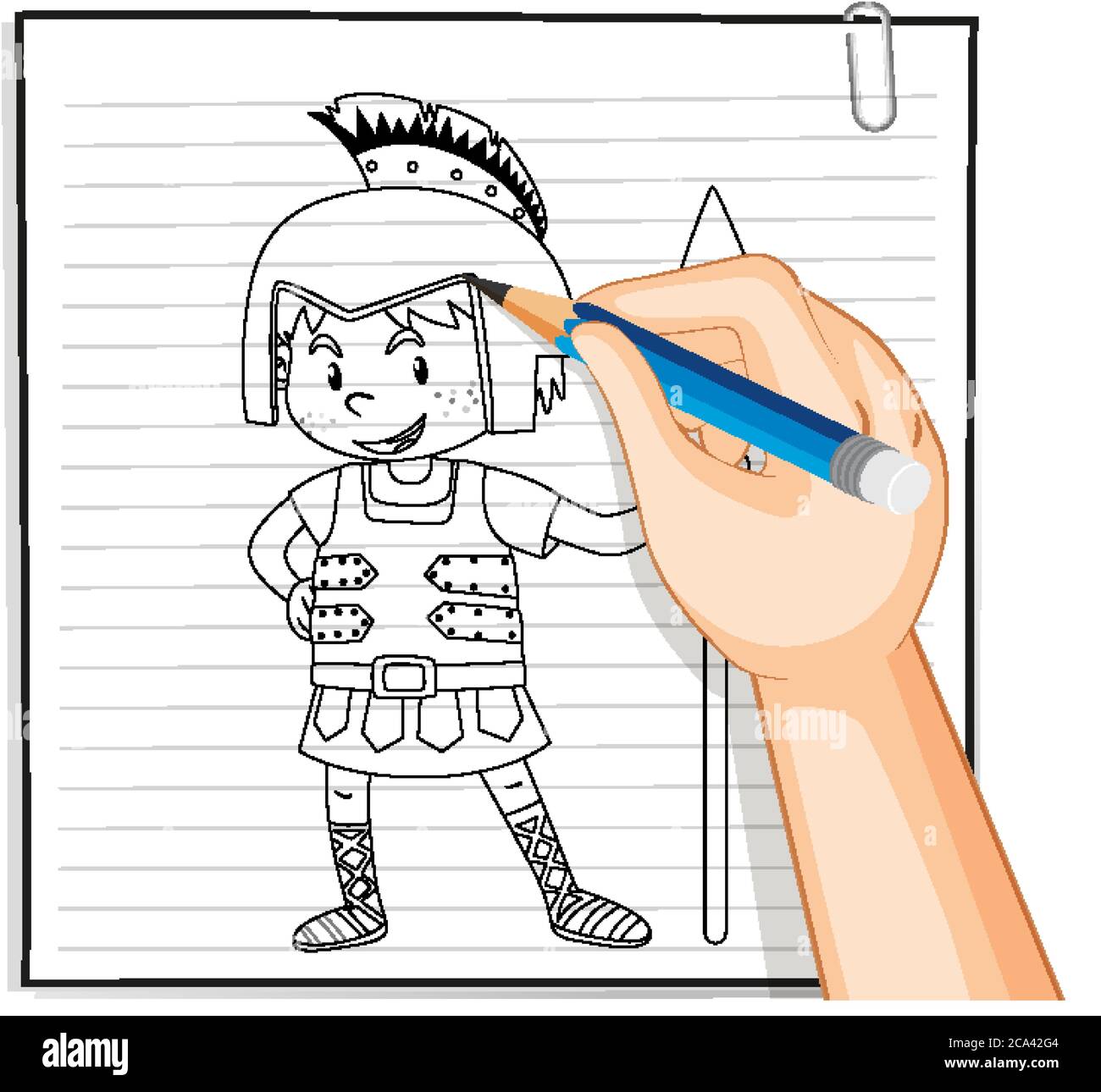 Hand drawing of knight cartoon outline illustration Stock Vector Image ...