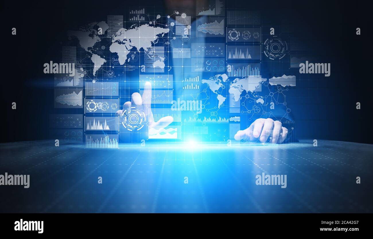 Business intelligence dashboard with graph and icons. Big data. Trading ...