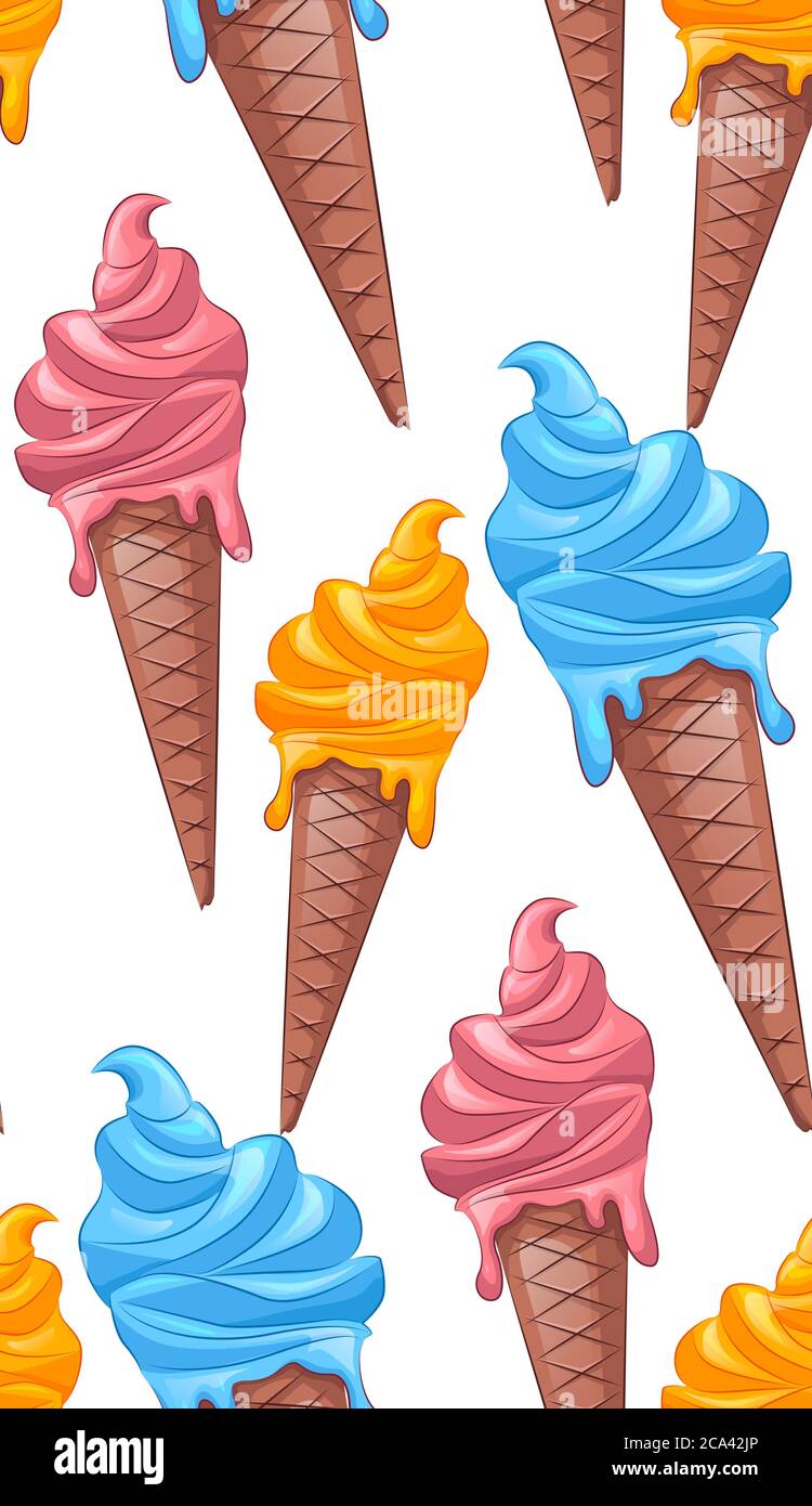 Seamless pattern of cartoon colored ice cream. Vector background for ...